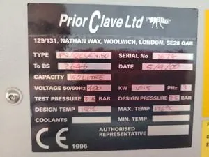 QP - Priorclave Tactrol 2 PS/QCS/EH150 Laboratory Autoclave Lab Spares ...